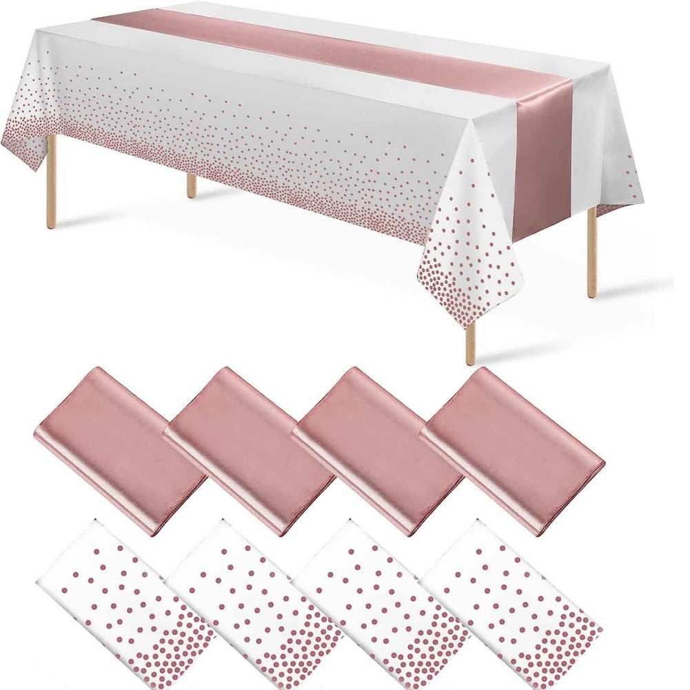 8Pack Disposable Plastic Tablecloths and Satin Table Runner Set Dot ...