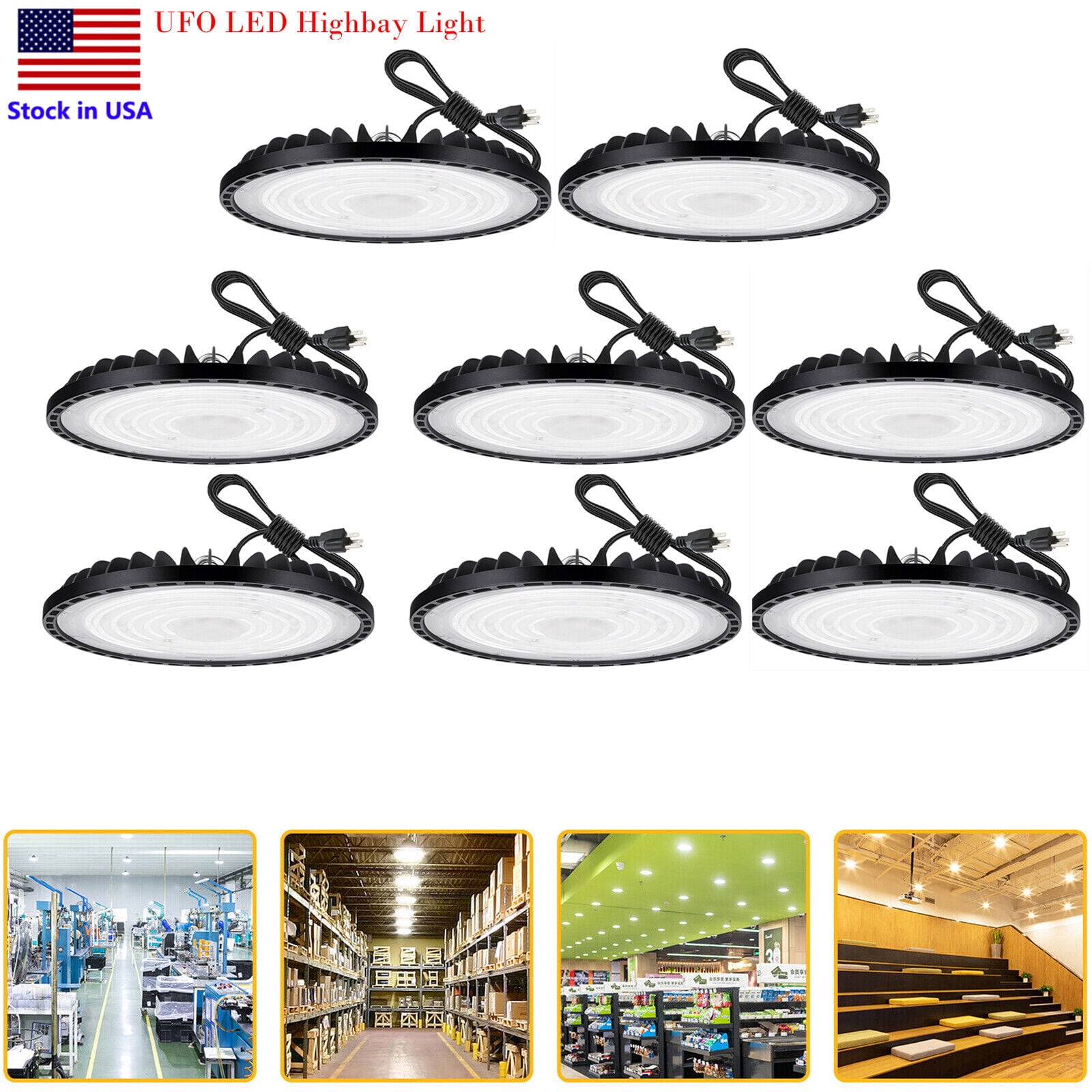 8Pack LED 200W UFO High Bay Lights Factory Shop GYM Warehouse Light Lamp Fixture - Walmart.com