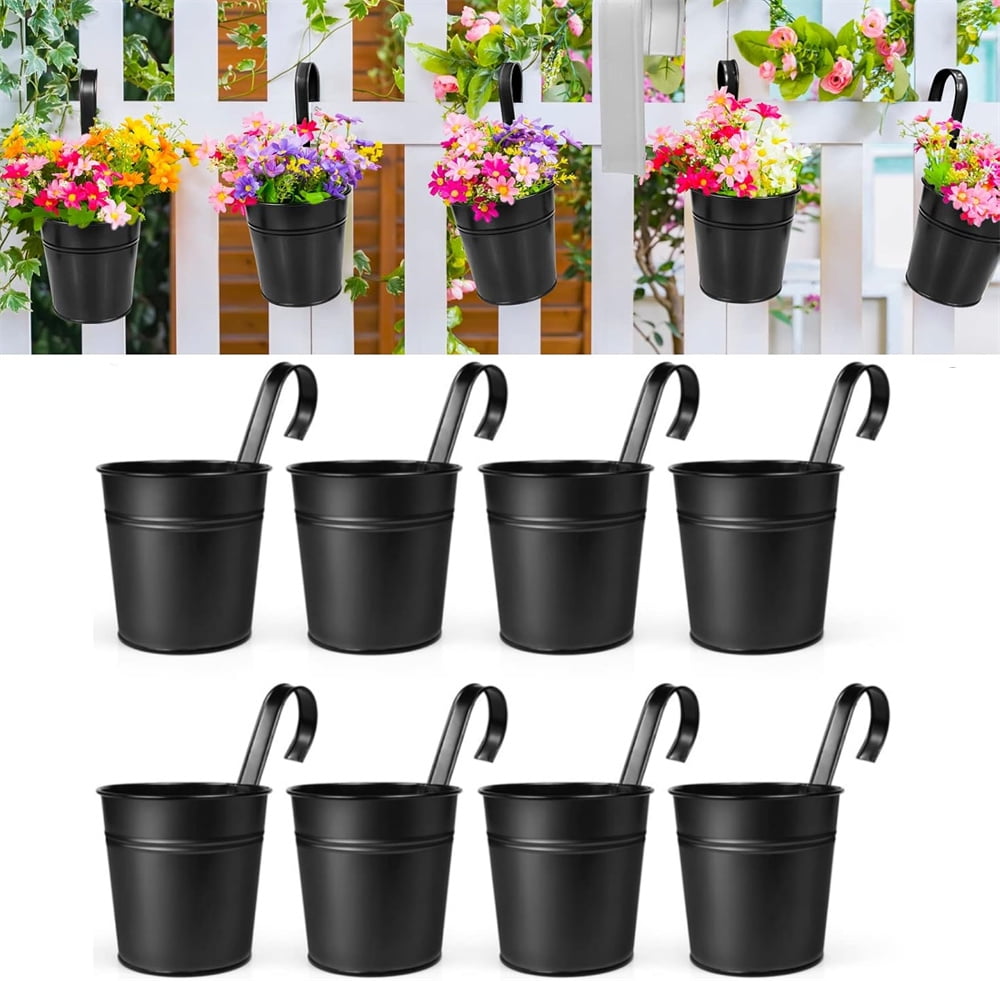 8Pack Metal Iron Bucket Planter,Black Tin Hanging Buckets Pots,Indoor ...