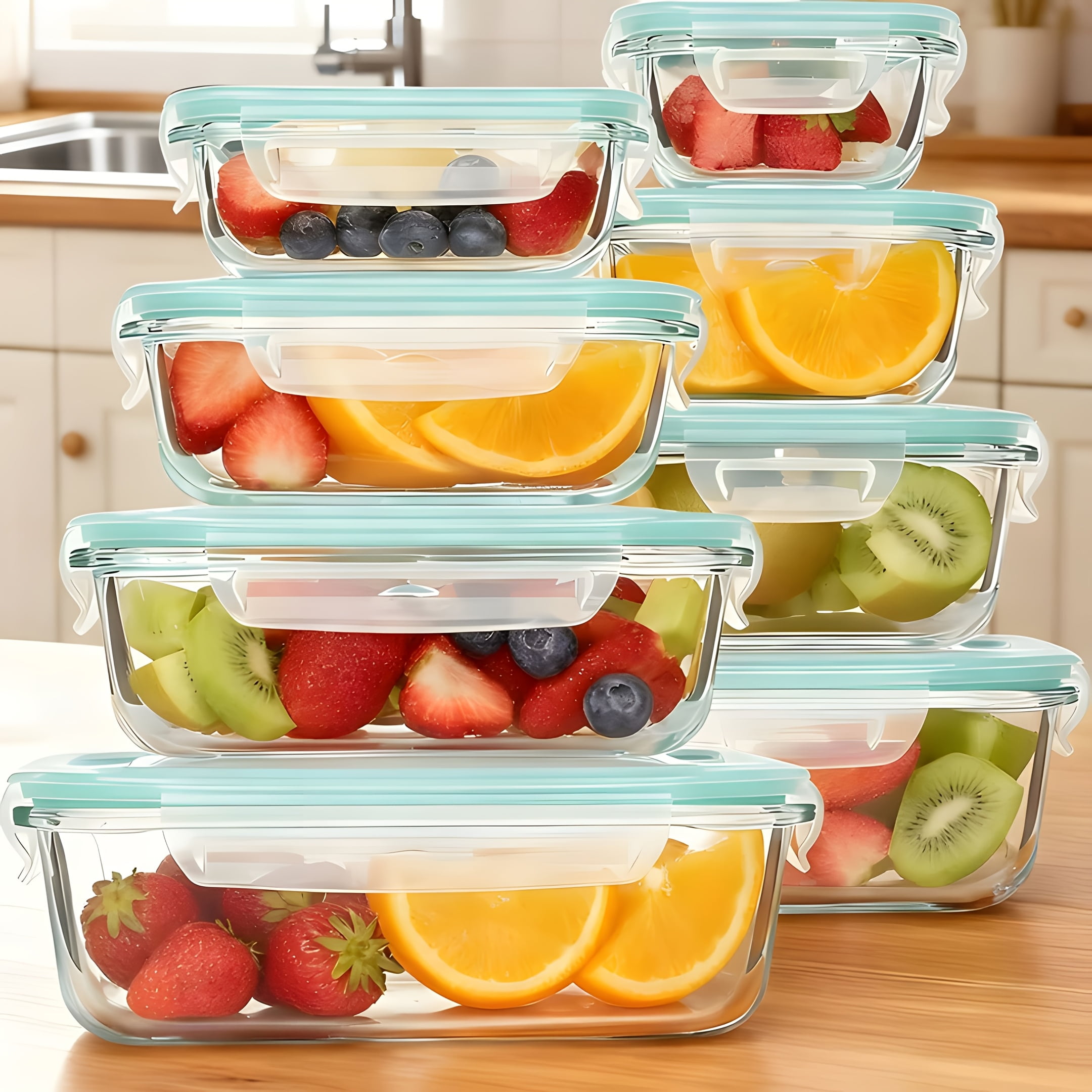 8Pack Premium Glass Food Storage Containers - Airtight Leak-Proof ...