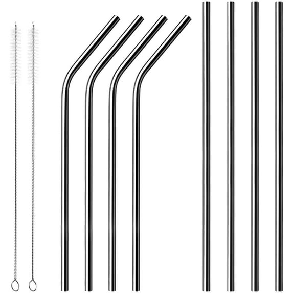 8Pack Reusable Stainless Steel Metal Straws with Case - Long Drinking ...
