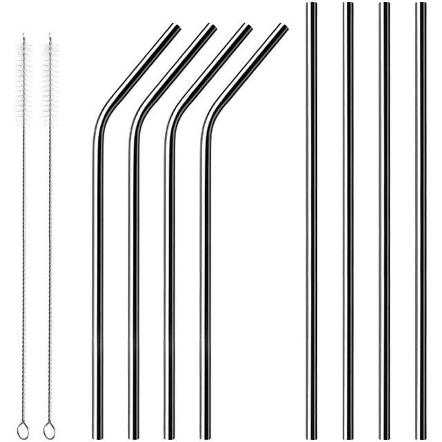 8Pack Reusable Stainless Steel Metal Straws with Case - Long Drinking ...