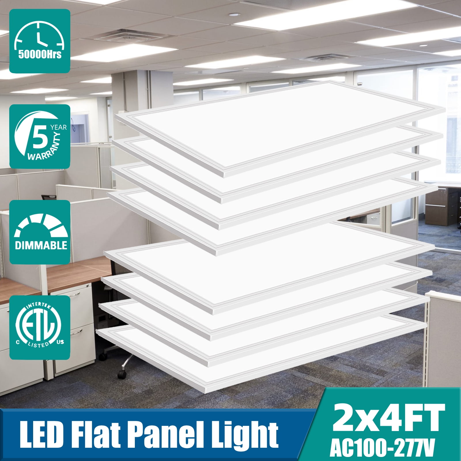 8Pack Seuron 2x4ft LED Panel Light 7800LM 5000K Daylight White, 0-10V ...