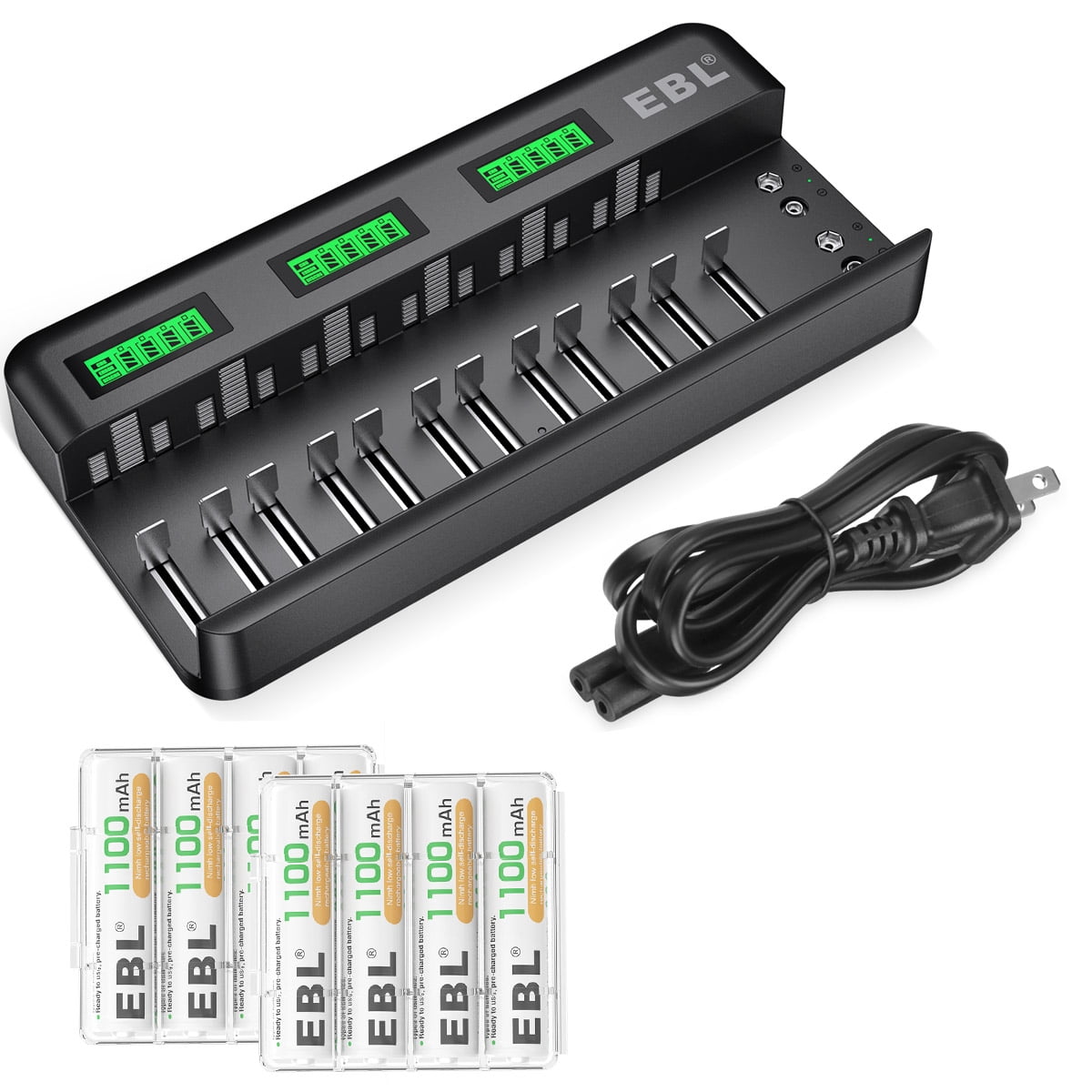 8Packs AAA Rechargeable Batteries 1100mAh NiMh with 12+2 Bay AA AAA C D ...