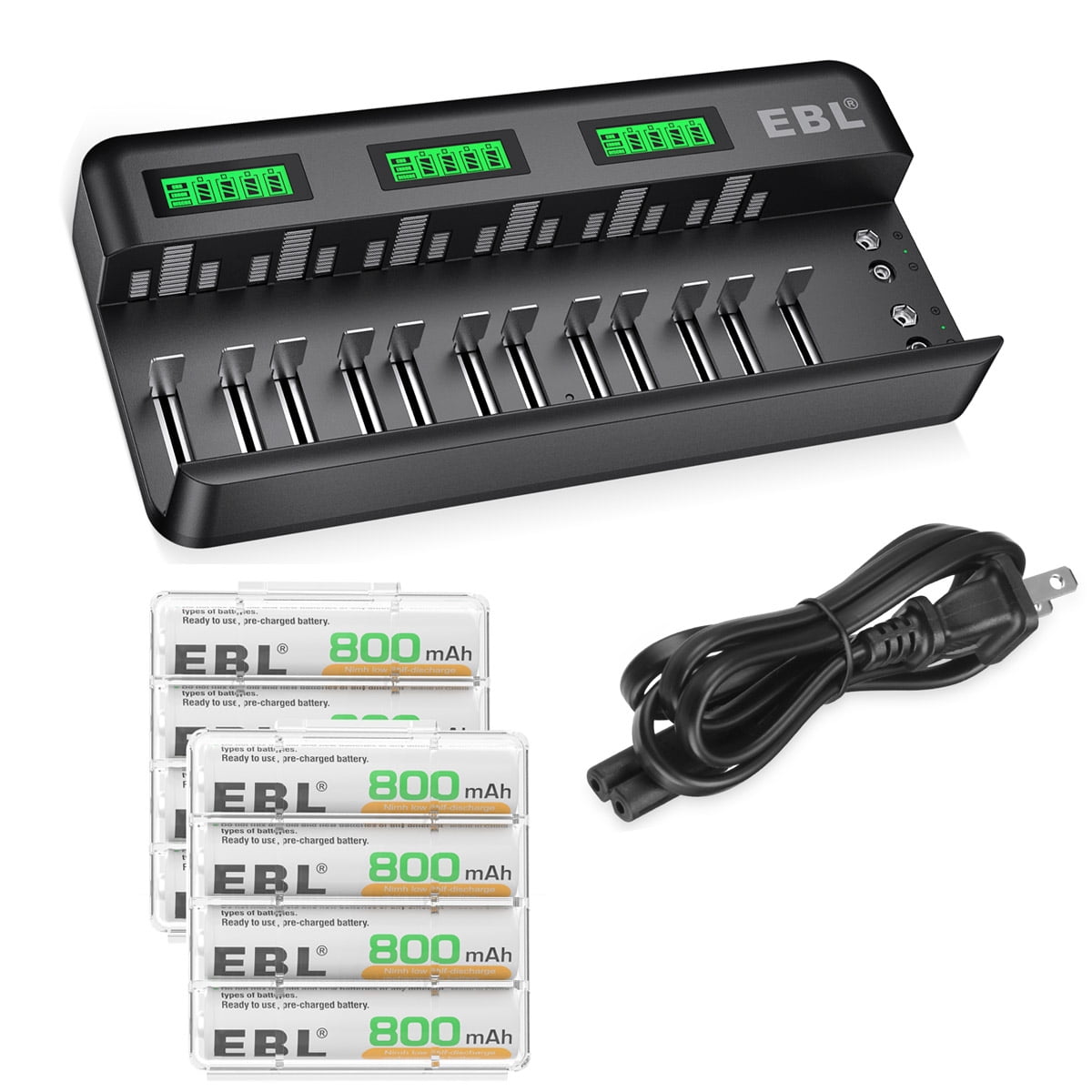 8Packs AAA Rechargeable Batteries 800mAh NiMh with 12+2 Bay AA AAA C D ...