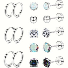 Titanium Earrings for Sensitive Ears, Flat Back Stud Earrings Hoop ...