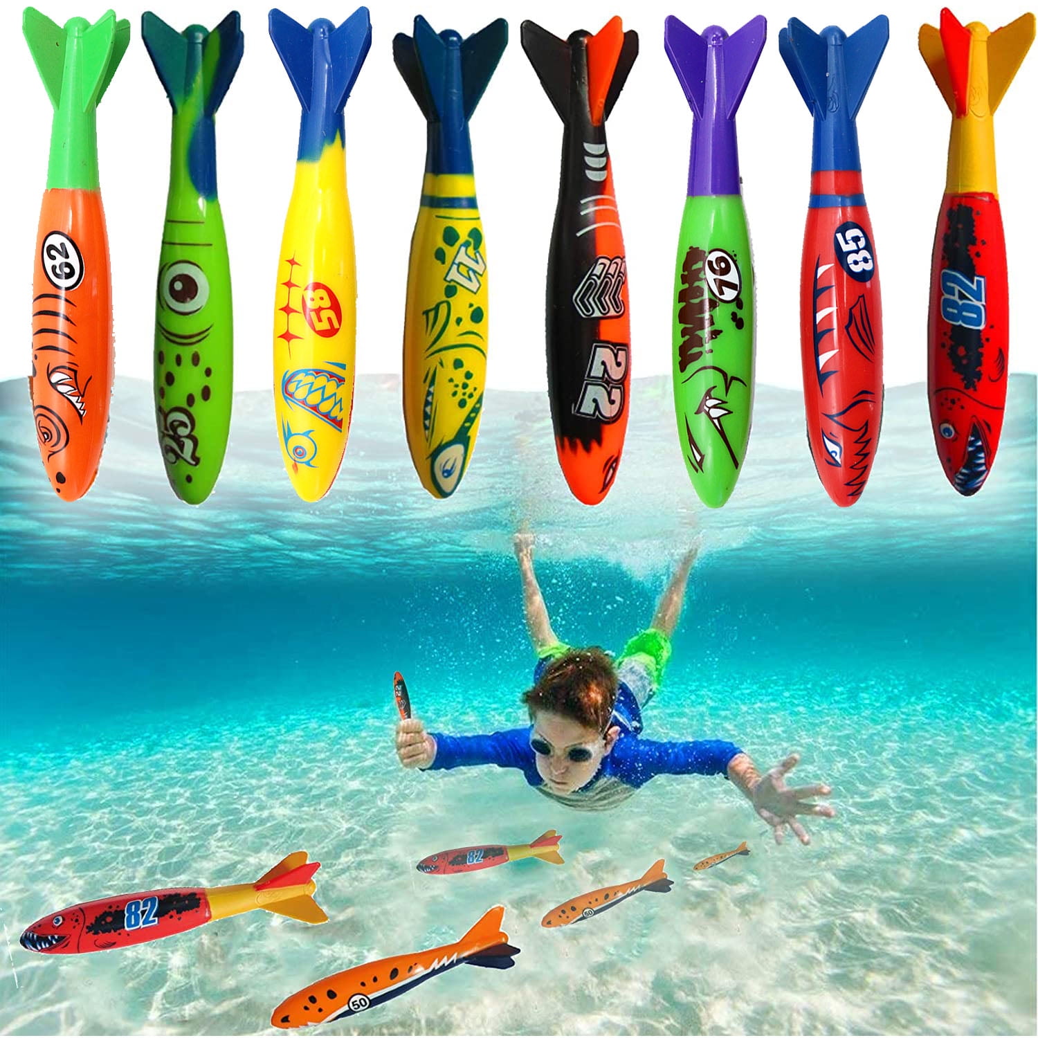 8Pc 5" Underwater Diving Torpedo Bandits, Pool Dive Throw Toypedo ...