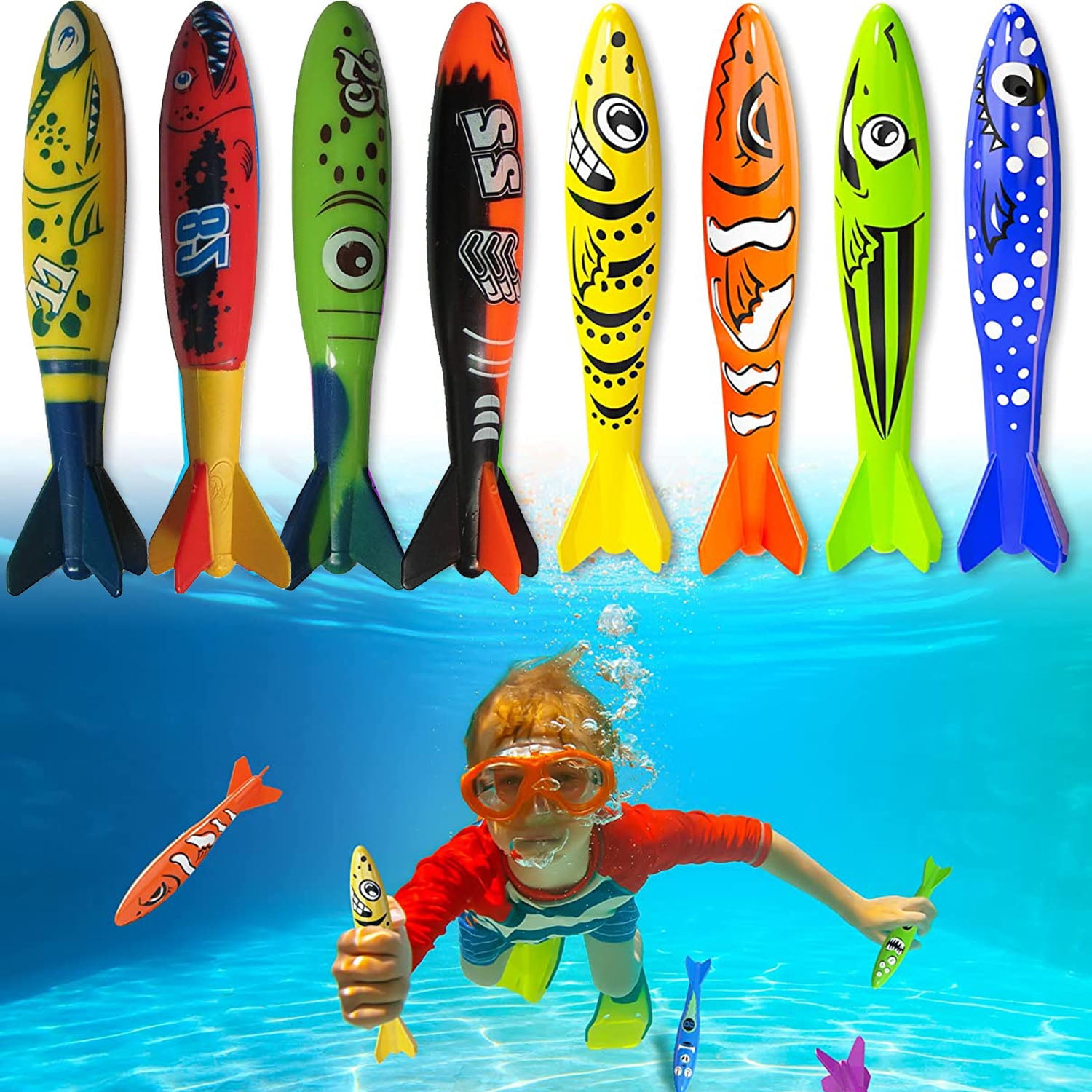 NimJoy Kids Safe durable Underwater Diving Torpedo Sharks Pool Toys ...