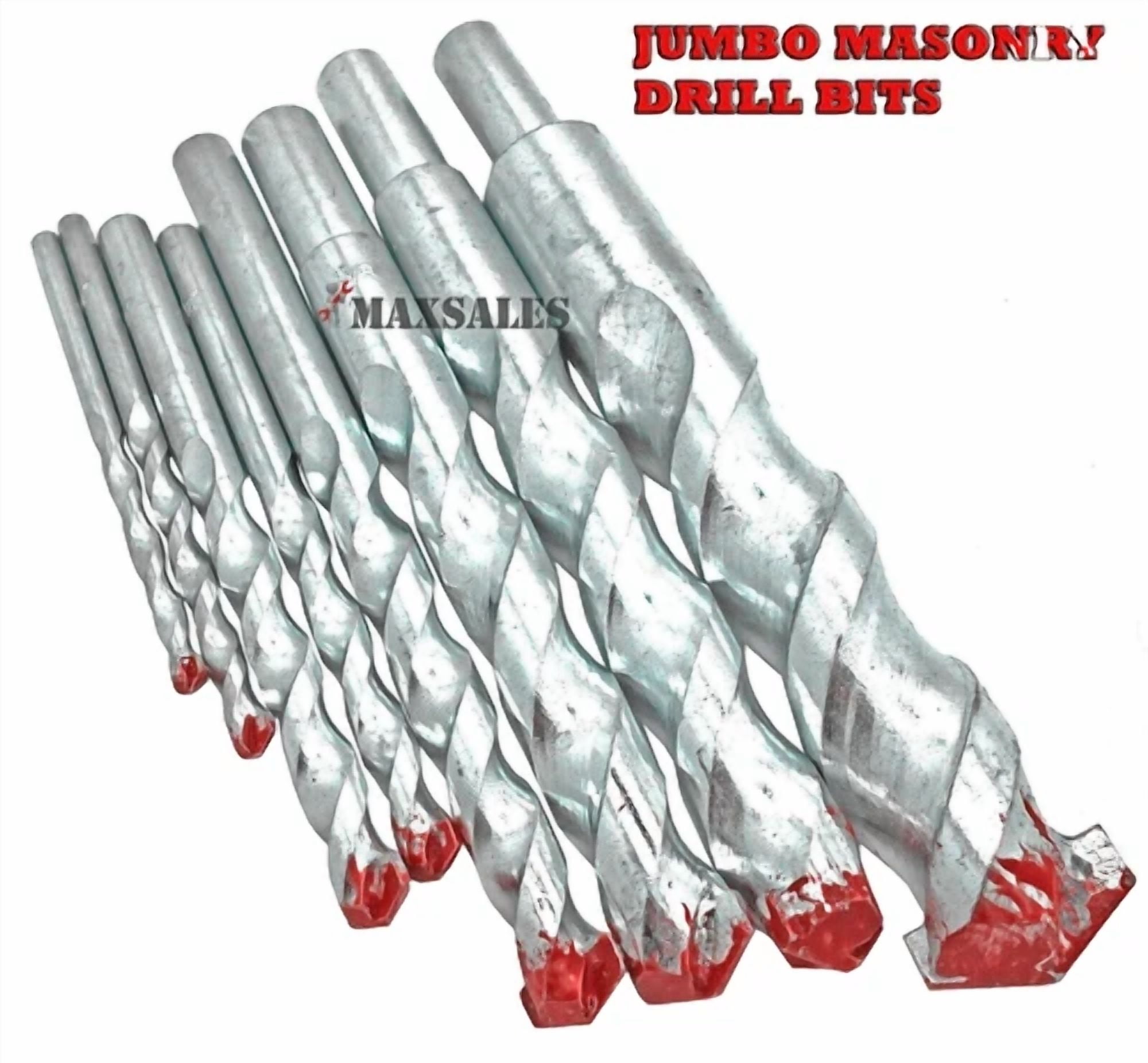 8Pc Jumbo Masonry Drill Bit Set 3/16" To 1" Carbide Tip Concrete, Brick ...
