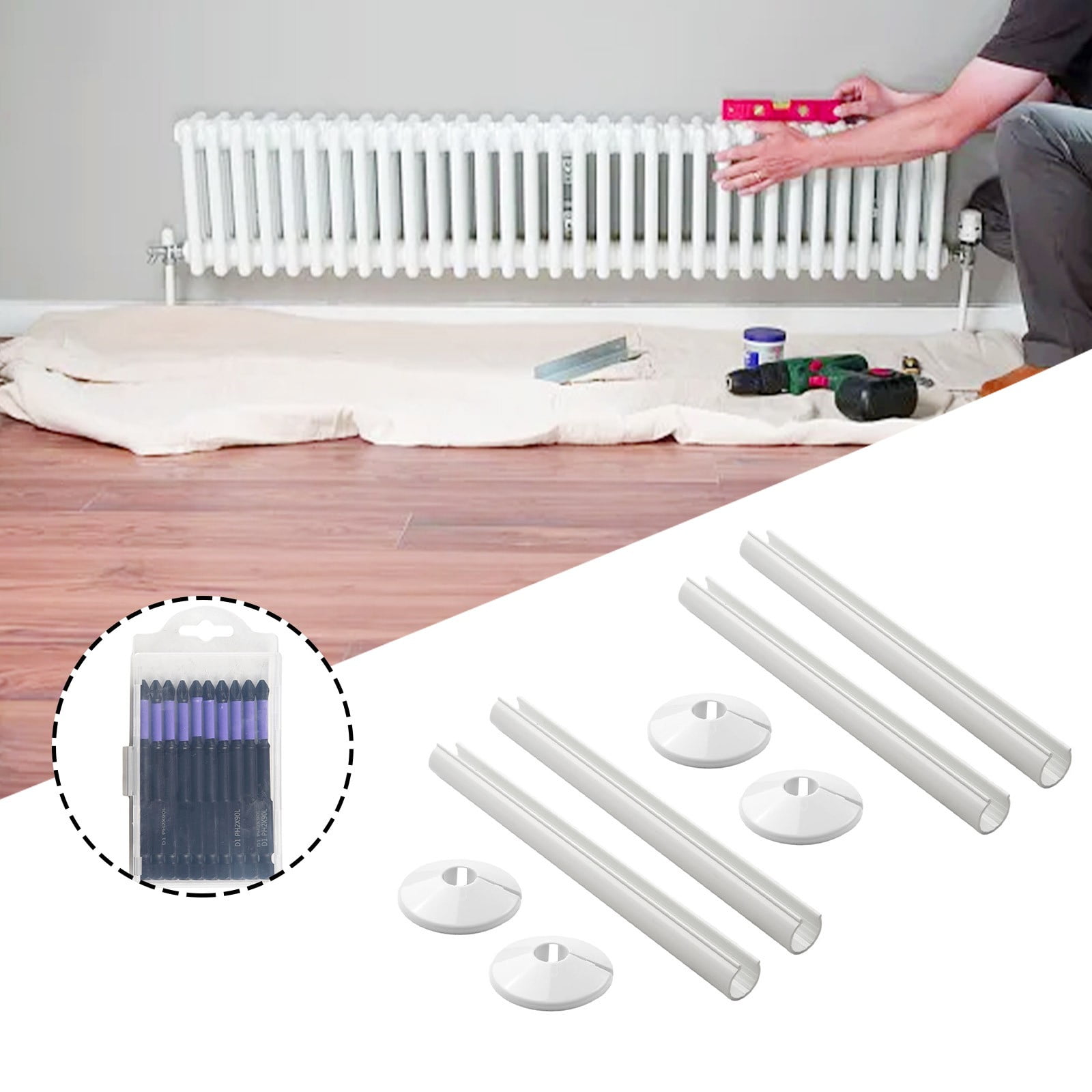 8Pc Pipes Radiator Pipe Covers Sleeve 15Mm Collars Cut Fit Bathroom ...