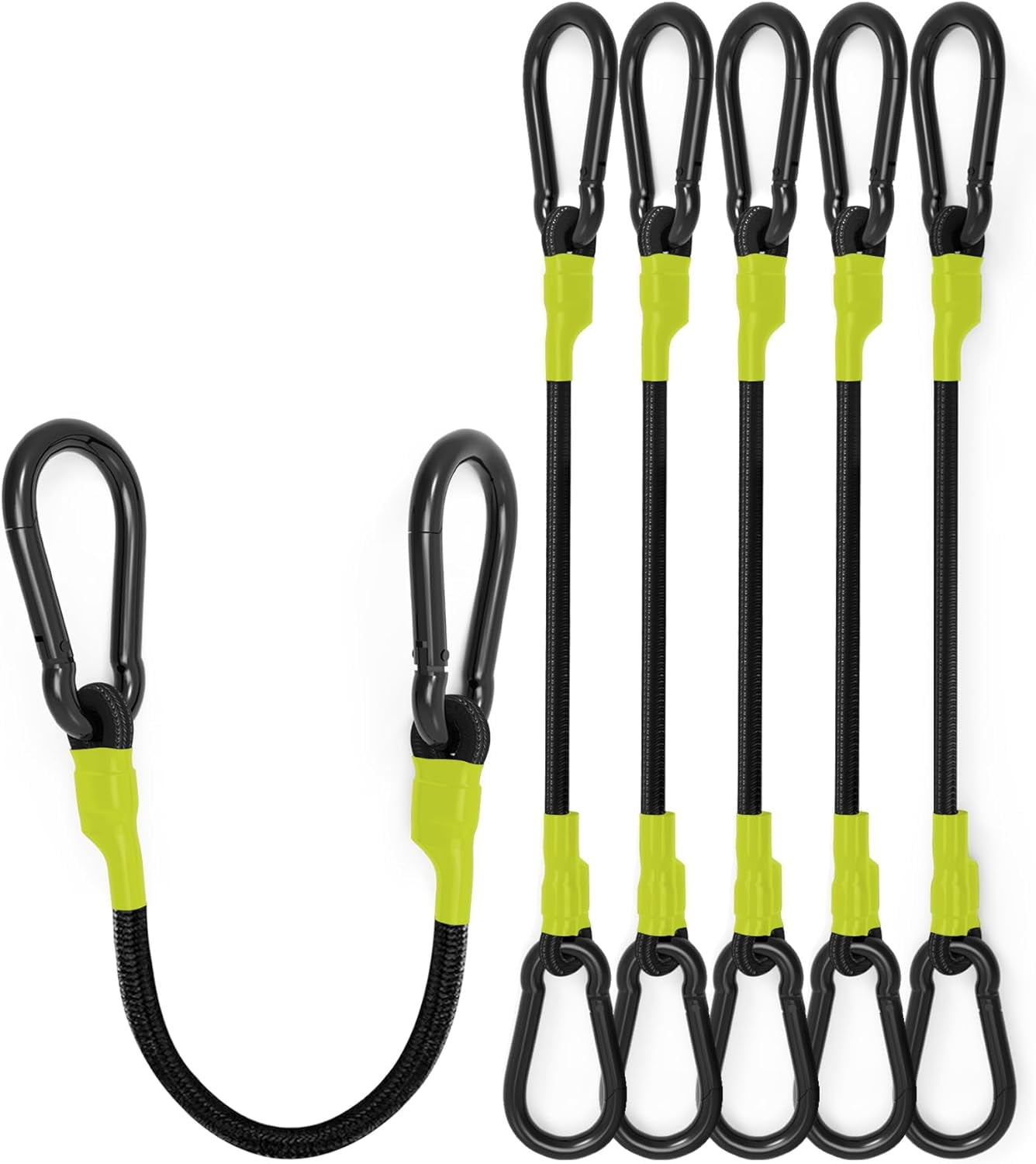 8Pcs 18" Carabiner Bungee Cords, 190Lbs Max Load, Black & Yellow, for ...