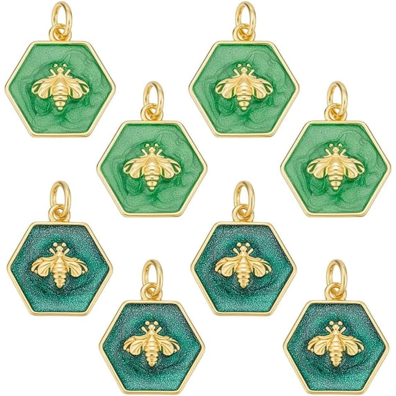 8Pcs 18K Gold Plated Brass Bee Charms 2 Colors Green Enamel Bee Pendant ...