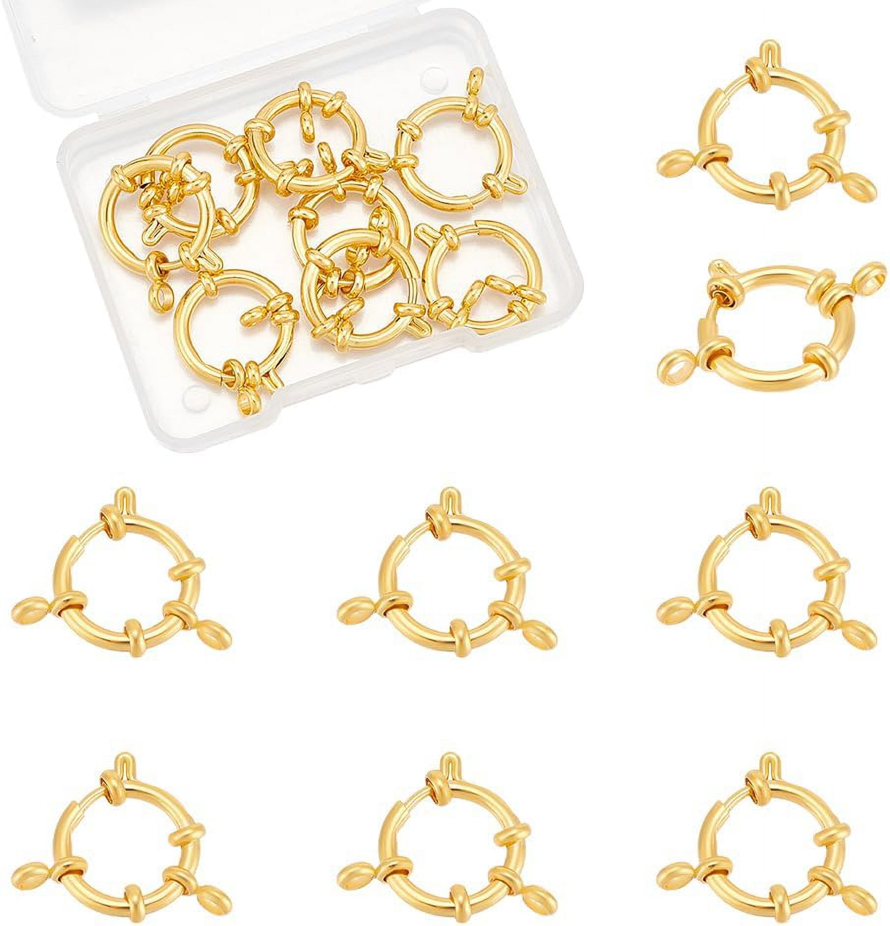 8Pcs 18mm 24K Gold Plated Spring Ring Clasps Stainless Steel Round ...