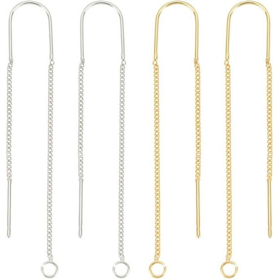 8Pcs 2 Colors Ear Threads 18K Gold & 925 Sterling Silver Plated String ...