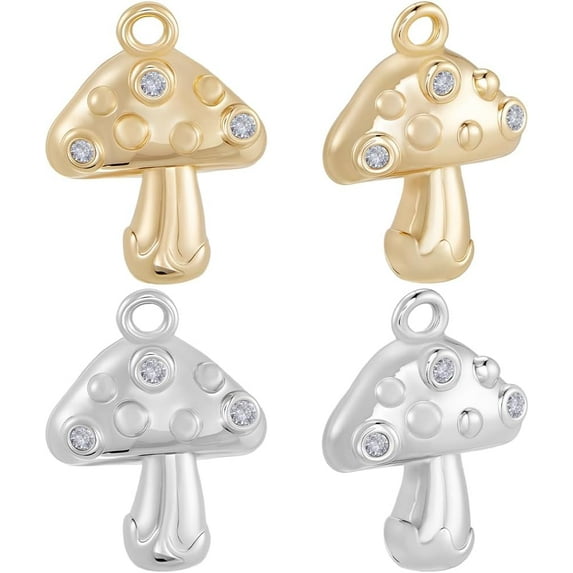 8Pcs 2 Colors Mushroom Charms 18K Gold & Platinum Plated 3D Mushroom ...