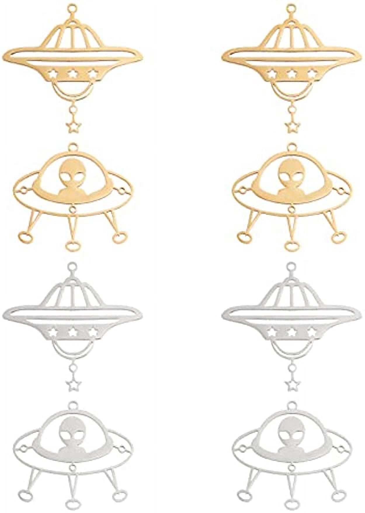 8Pcs 2 Colors Saucer Pendants Stainless Steel Alien Spaceship UFO Shape ...