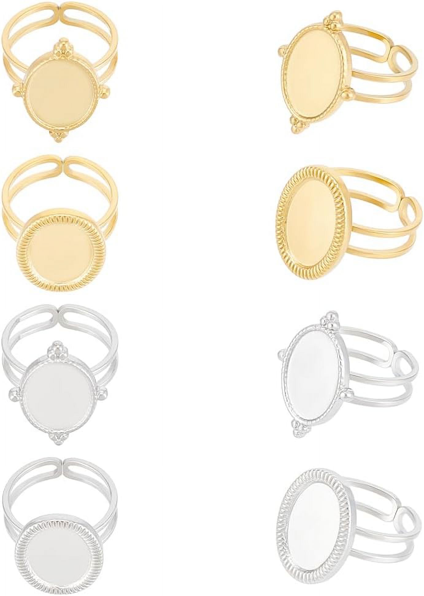 8Pcs 2 Colors Stainless Steel Open Cuff Ring Components Bezel Cup Ring ...
