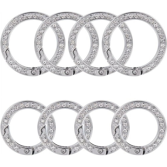8Pcs 2 Sizes Rhinestone O Ring Platinum Round Spring Clips Carabiner ...