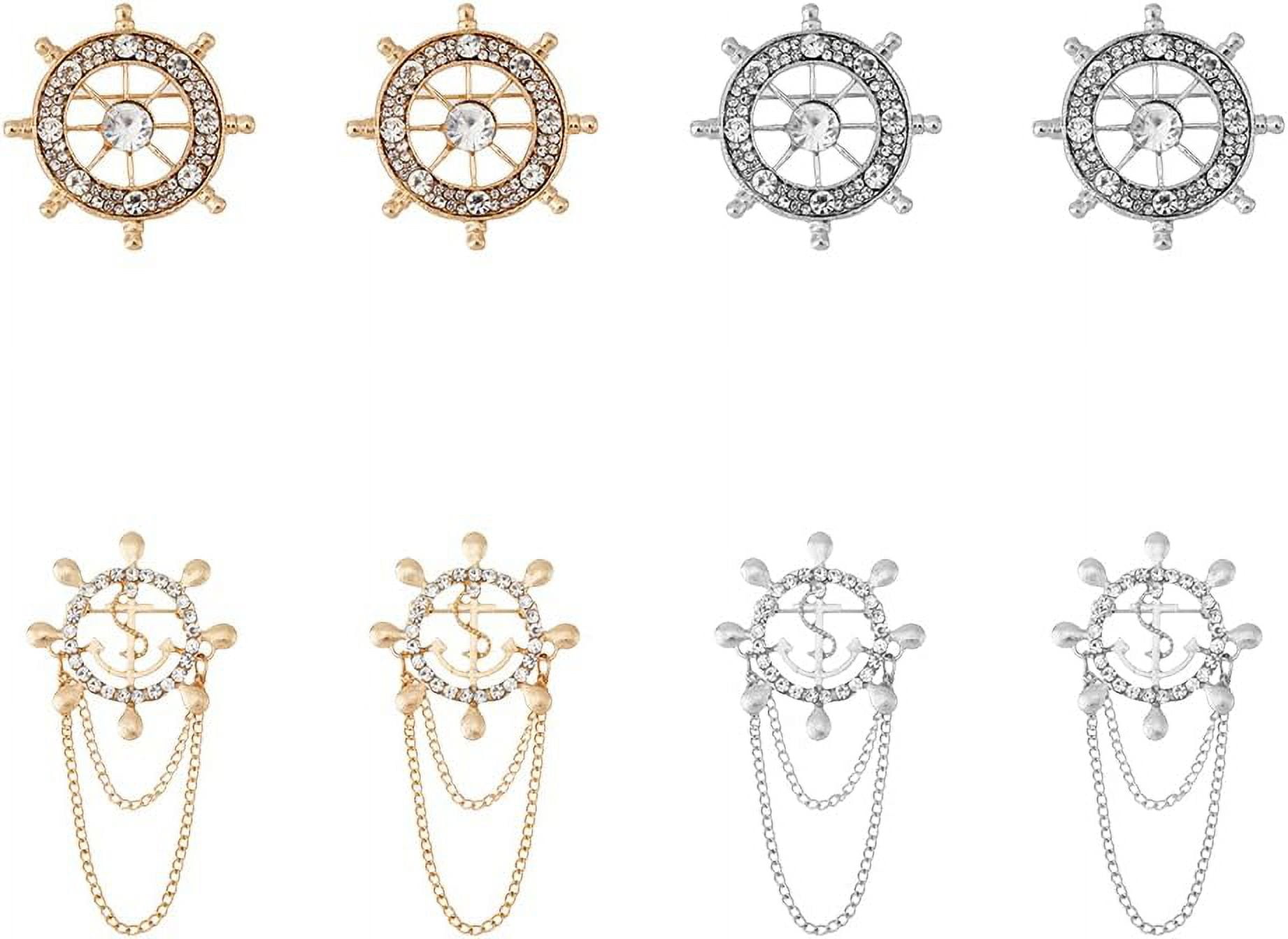 8Pcs 2 Style 2 Color Anchor Nautical Brooch Rhinestone Safety Pin ...