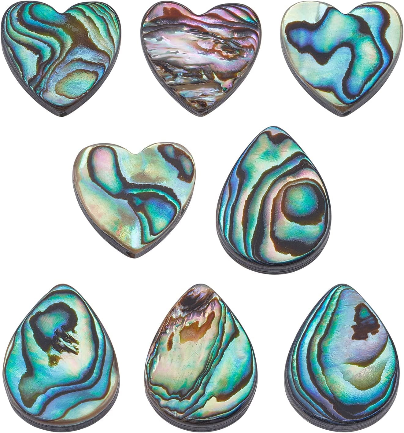 8Pcs 2 Style Abalone Shell/Paua Shell Beads Heart & Teardrop Colorful ...