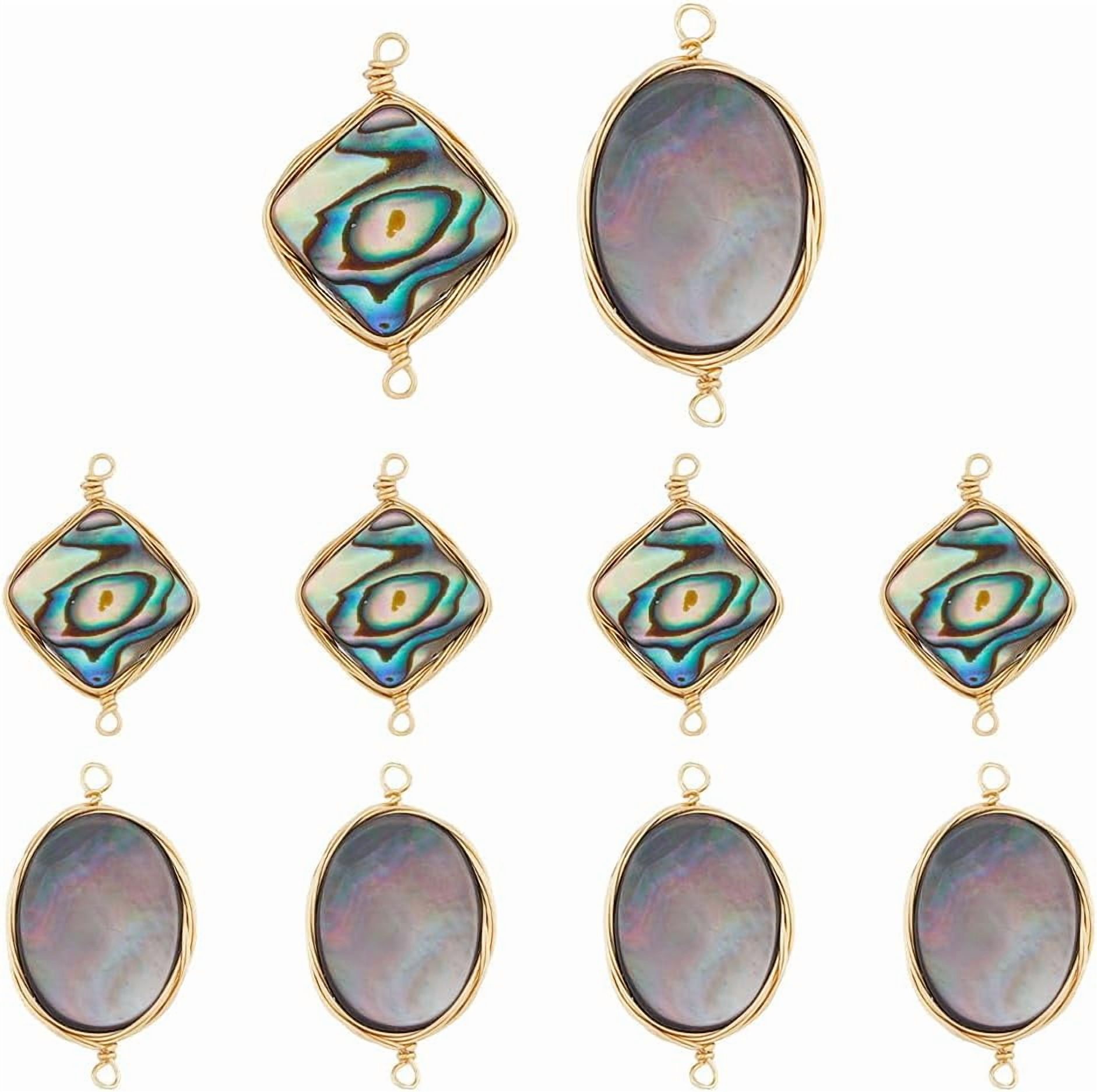 8Pcs 2 Styles Coastal Shell Charms Oval and Rhombus Connector Charms ...