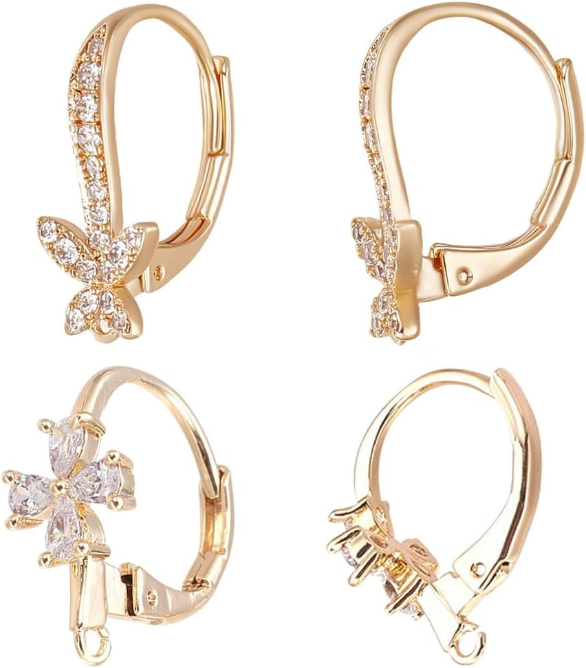 8Pcs 2 Styles Leverback Earring Findings 18K Gold Plated Cubic Zirconia ...