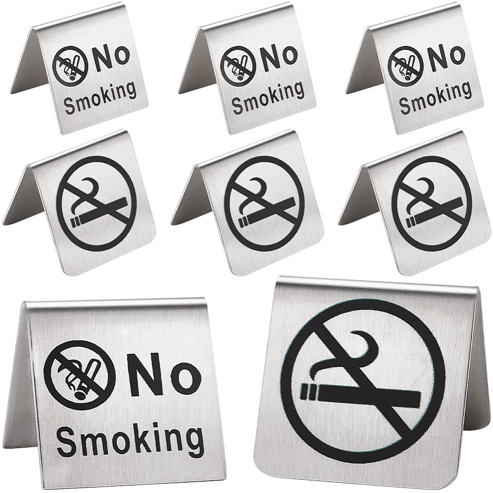 8Pcs 2 Styles No Smoking Table Sign Stainless Steel Metal Warning Non ...