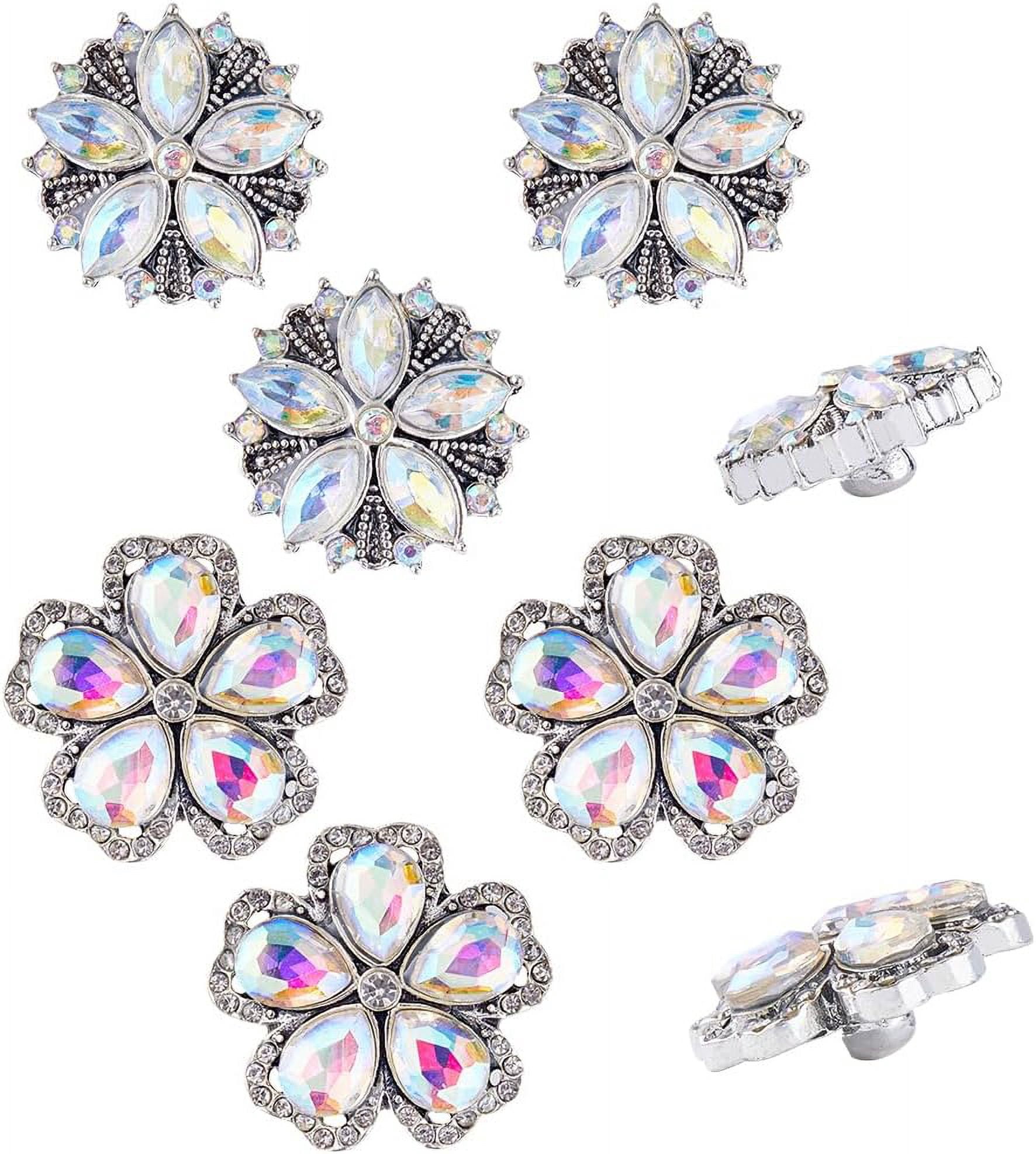 8Pcs 2 Styles Rhinestone Buttons Metal Flower Rainbow Button Applique ...