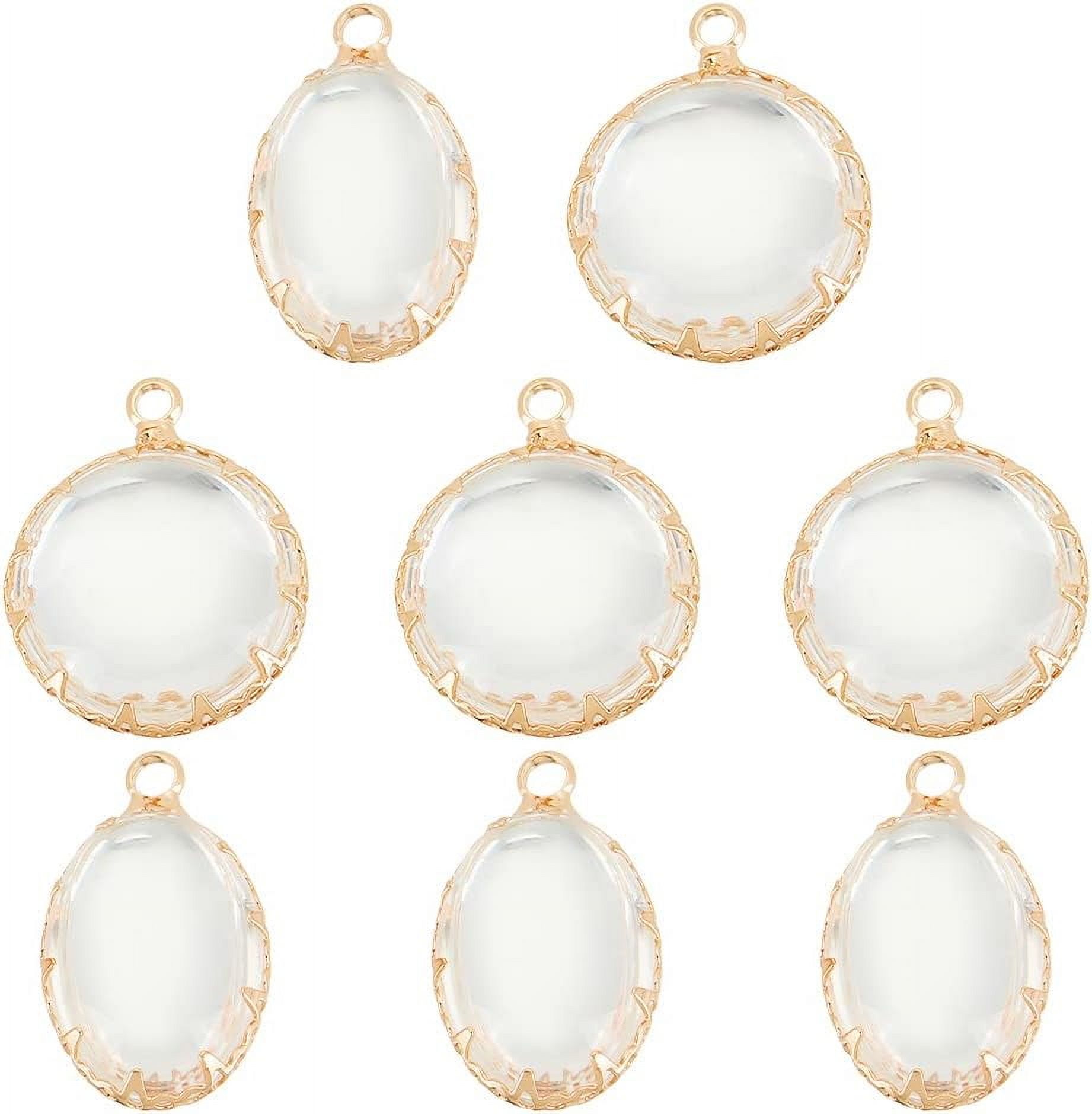 8Pcs 2 Styles Transparent Glass Charms Flat Round Oval Charms with Gold ...