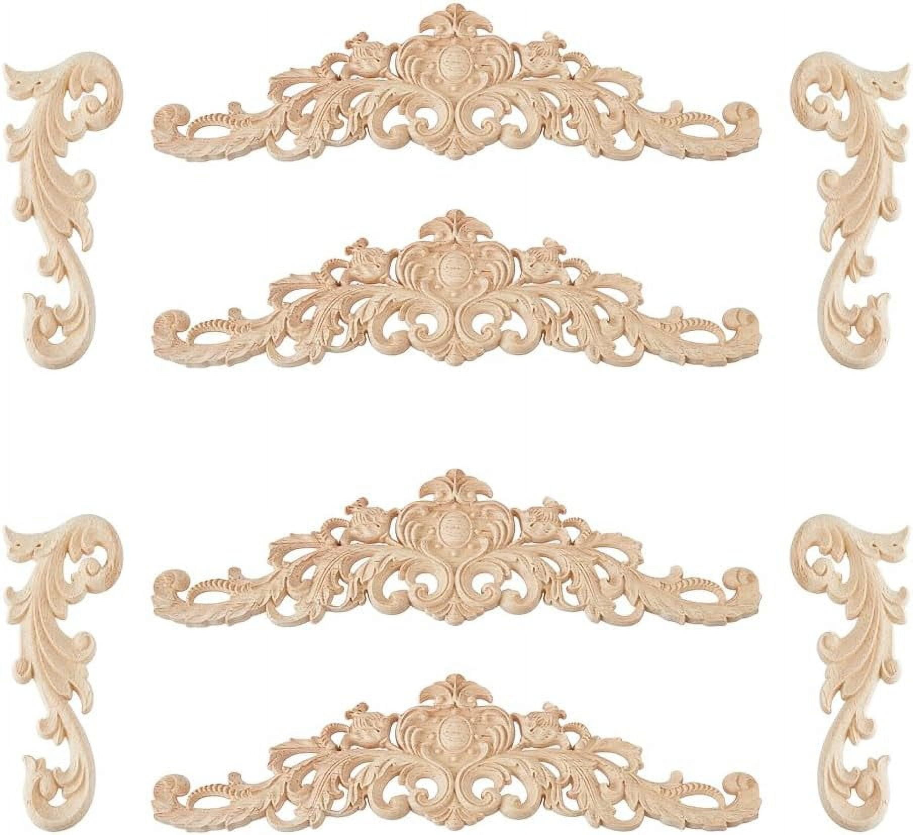 8Pcs 2 Styles Wood Carved Onlay Appliques Flower Long Wood Applique ...