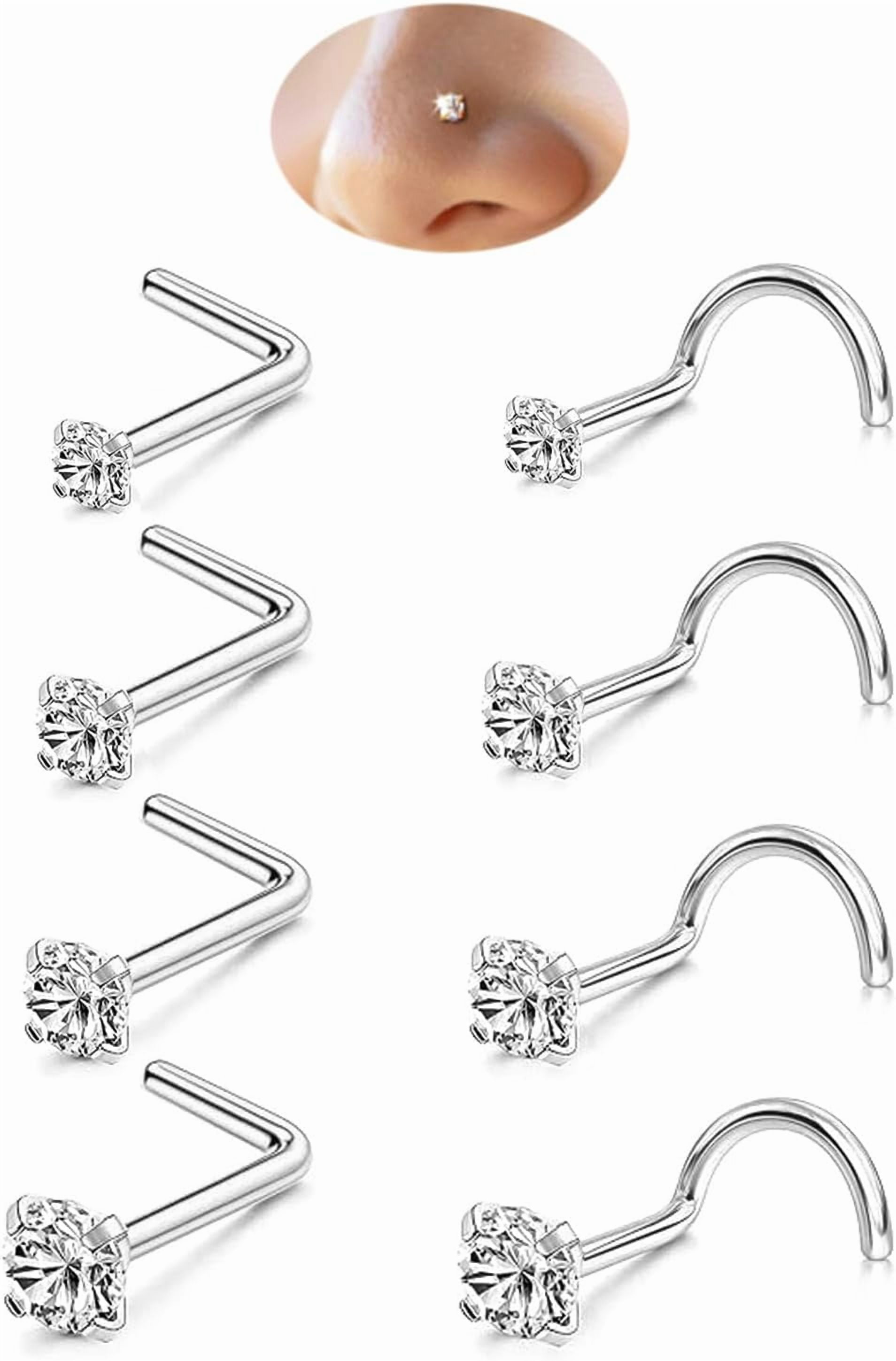 8Pcs 20G Nose Rings Studs Set for Women Men - Hypoallergenic Gold ...