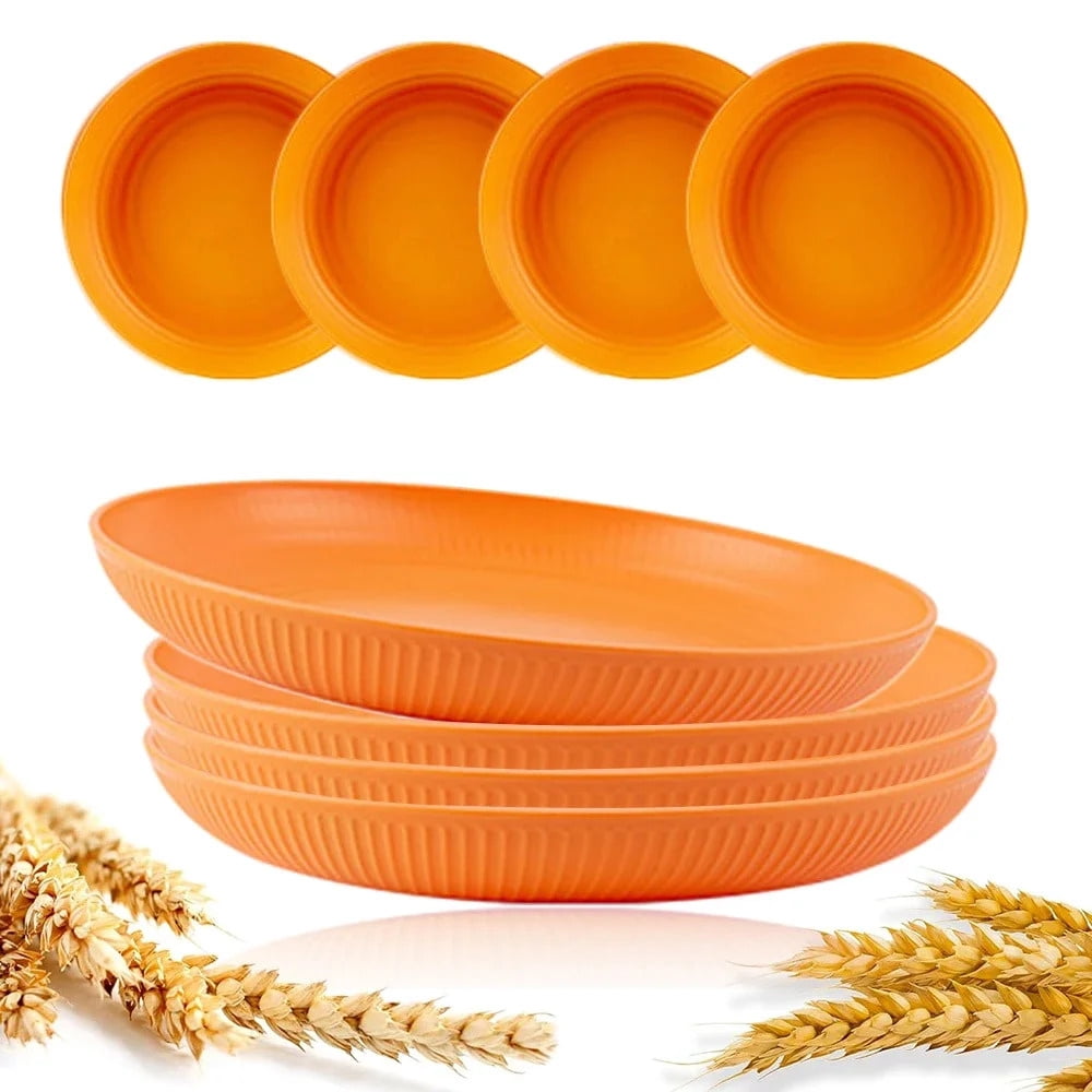 8Pcs 23cm Lightweight Unbreakable Wheat Straw Plates Deep Dinner Plate ...