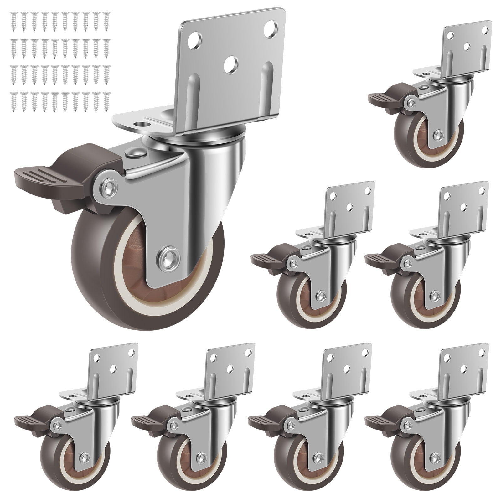 8Pcs 2inch Side Mount Casters Set Soft TPE L Shaped Caster Wheels 360 ...