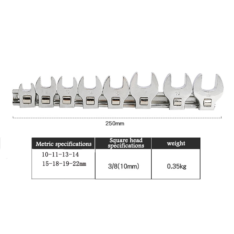 8Pcs 3/8 Inch Drive Crowfoot Wrench Set 10 - 22mm Metric Chrome Plated ...