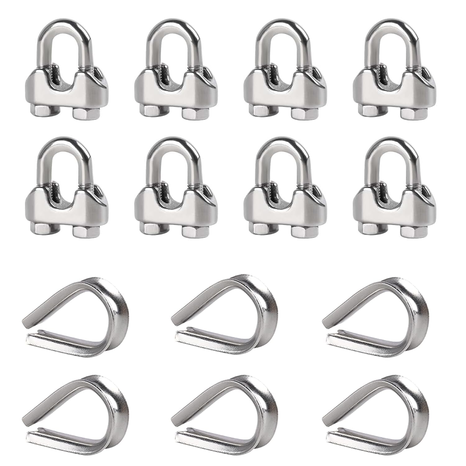 8Pcs 3/8" M10 Wire Rope Clamps 6Pcs M10 Wire Rope Thimble, 304 ...