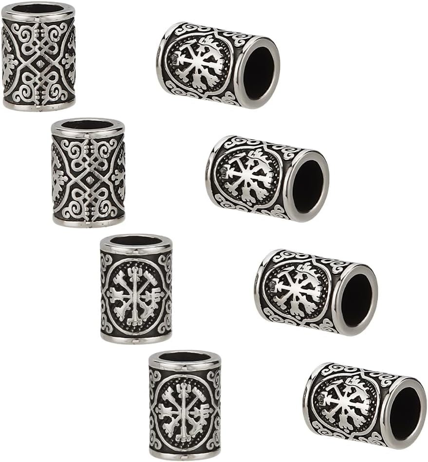 8Pcs 316 Surgical Stainless Steel European Beads Large Hole Beads Beard ...