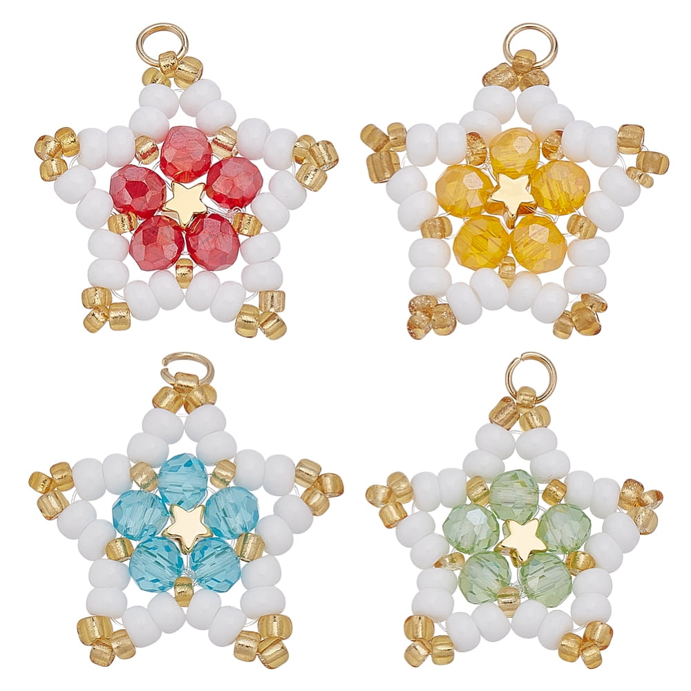 8Pcs 4 Colors Glass Beaded Star Pendants with 304 Stainless Steel Jump ...
