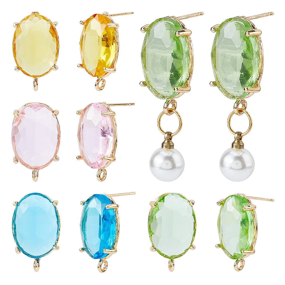 8Pcs 4 Colors Glass Stud Earring Findings with Loop and Alloy Findings ...