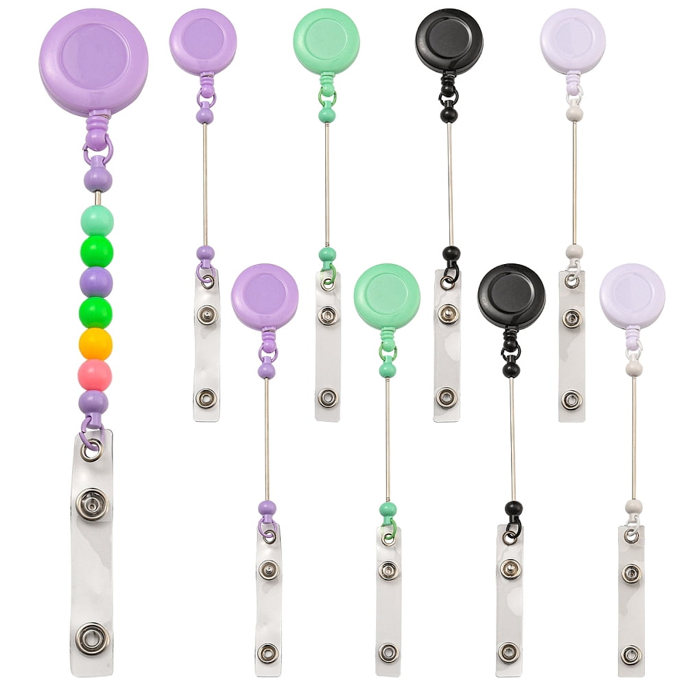 8Pcs 4 Colors Iron Plastic Beadable Badge Reels Retractable Badge ...