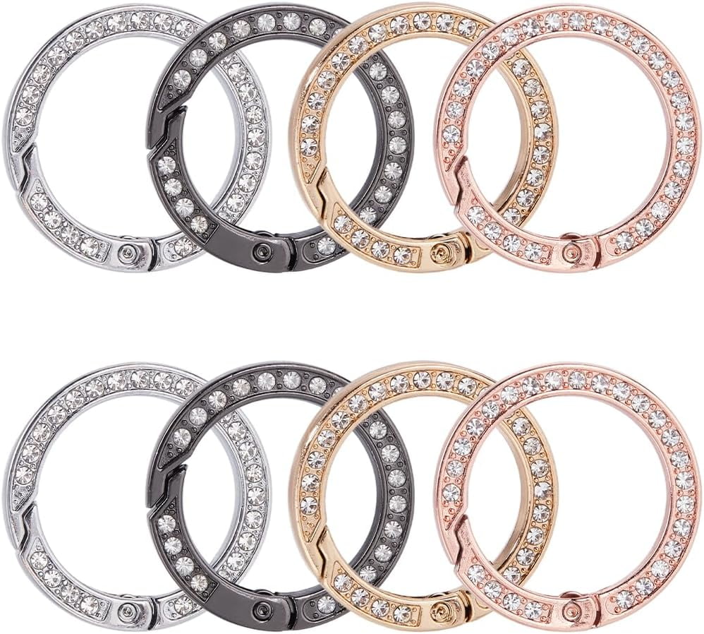 8Pcs 4 Colors Rhinestone O Ring 0.97 Inch Round Spring Clips Carabiner ...