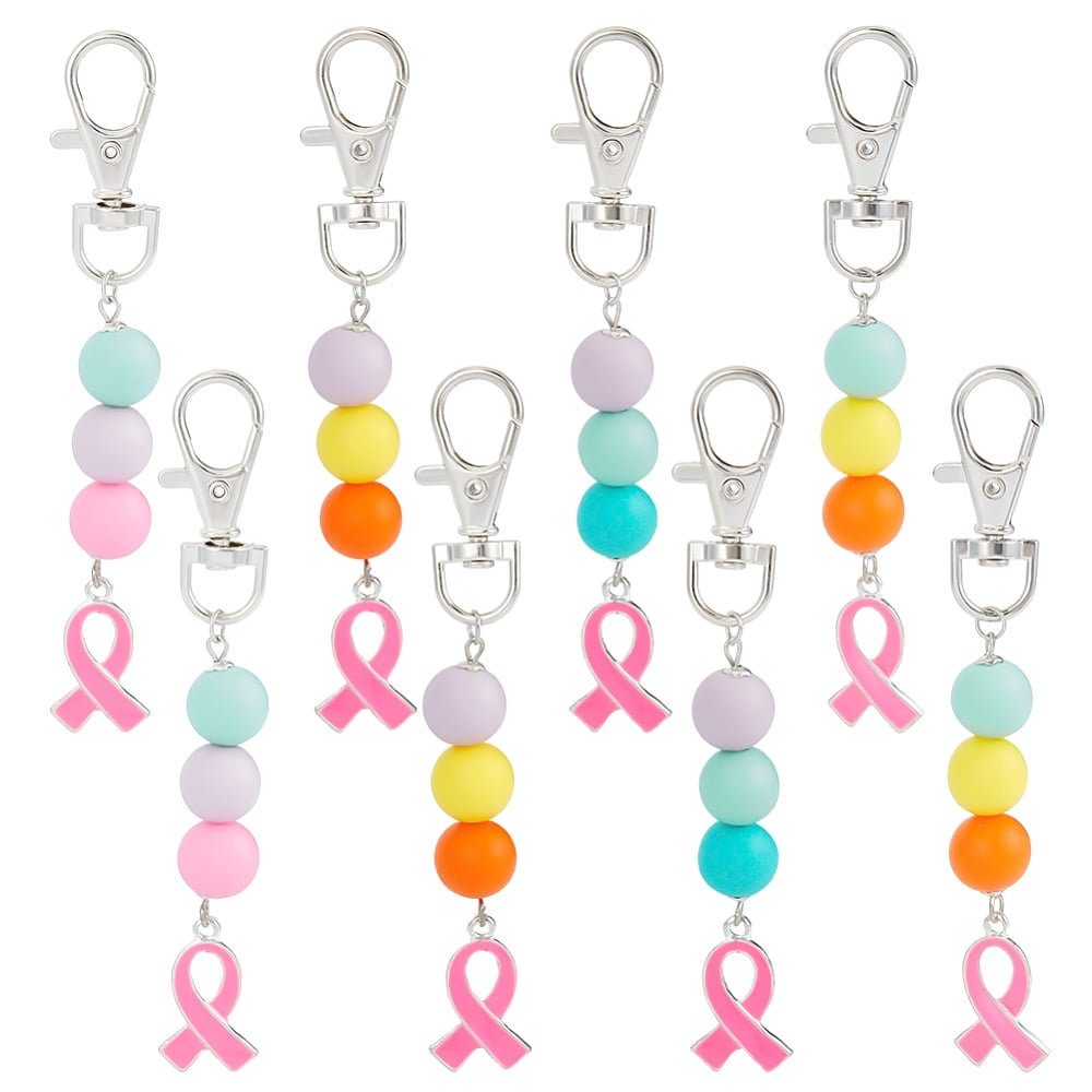 8Pcs 4 Colors Silicone Beaded Pendant Decoration Cancer Awareness ...