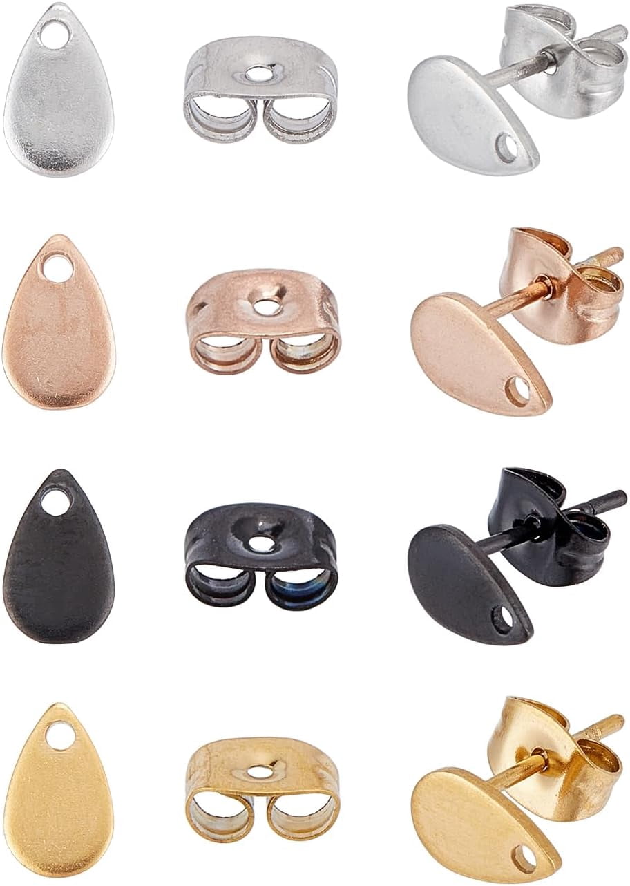 8Pcs 4 Colors Stud Earring Findings Stainless Steel Teardrop Stud ...