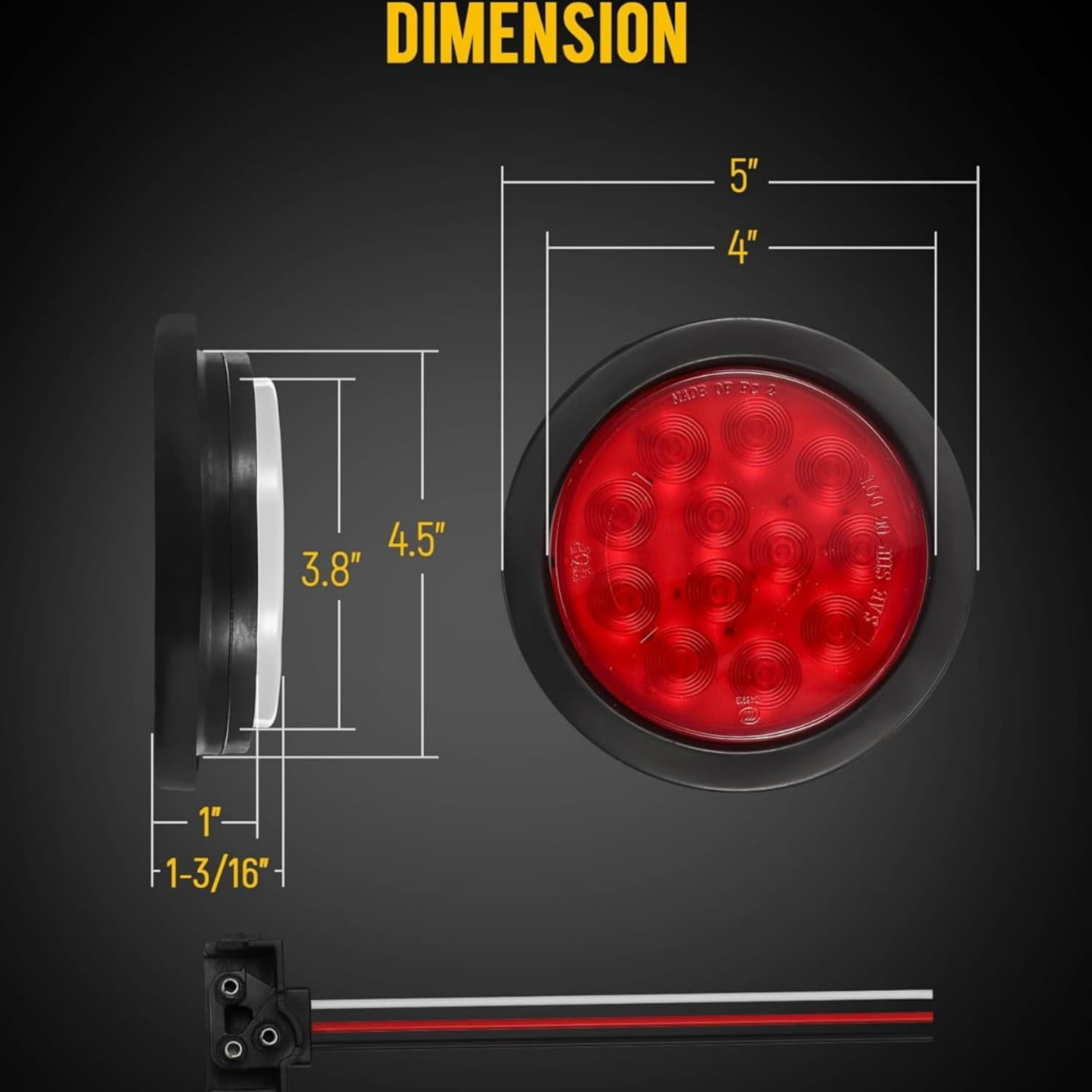 8Pcs 4" Round Red LED Trailer Tail Light, 4 Inch Round Led Stop Turn ...