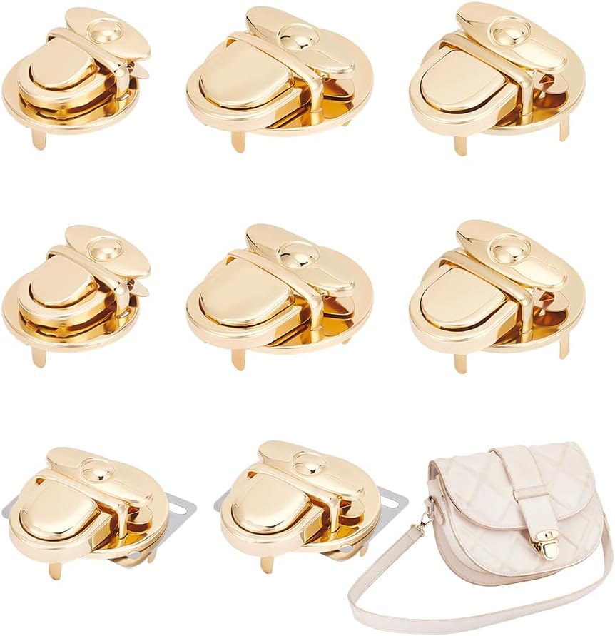 8Pcs 4 Sizes Iron Tuck Lock Clasp Light Gold Purse Thumb Lock wist ...