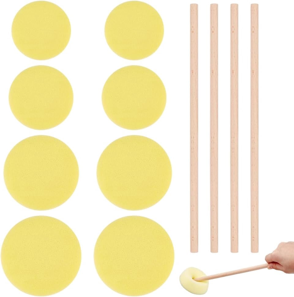 8Pcs 4 Sizes Pottery Sponge with 4Pcs Wood Sticks Sponge on a Stick ...