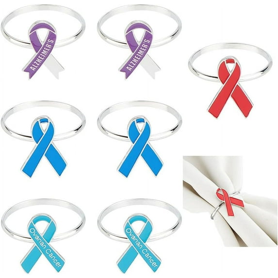 8Pcs 4 Style Alloy Enamel Napkin Rings Awareness Ribbon Mixed Color ...