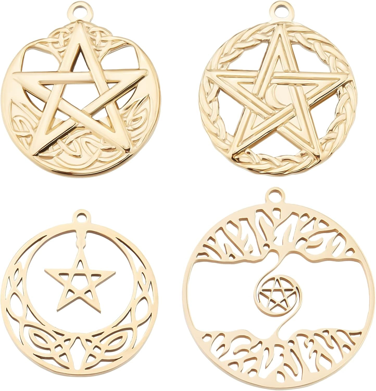 8Pcs 4 Style Pentacle Charms 18K Gold Plated Pentagram Star Charms ...