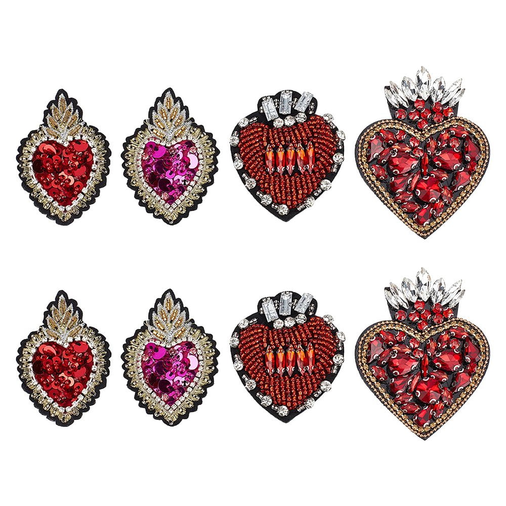 8Pcs 4 Style Sacred Heart Glass Rhinestone Appliques Sew on Felt ...