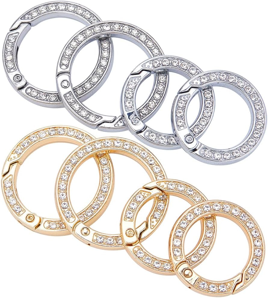 8Pcs 4 Styles 2 Sizes Rhinestone O Ring Round Carabiner Snap Clip ...