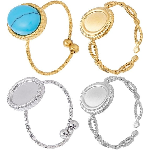 8Pcs 4 Styles Adjustable Blank Ring Pad Ring Base Oval Cabochon Ring ...